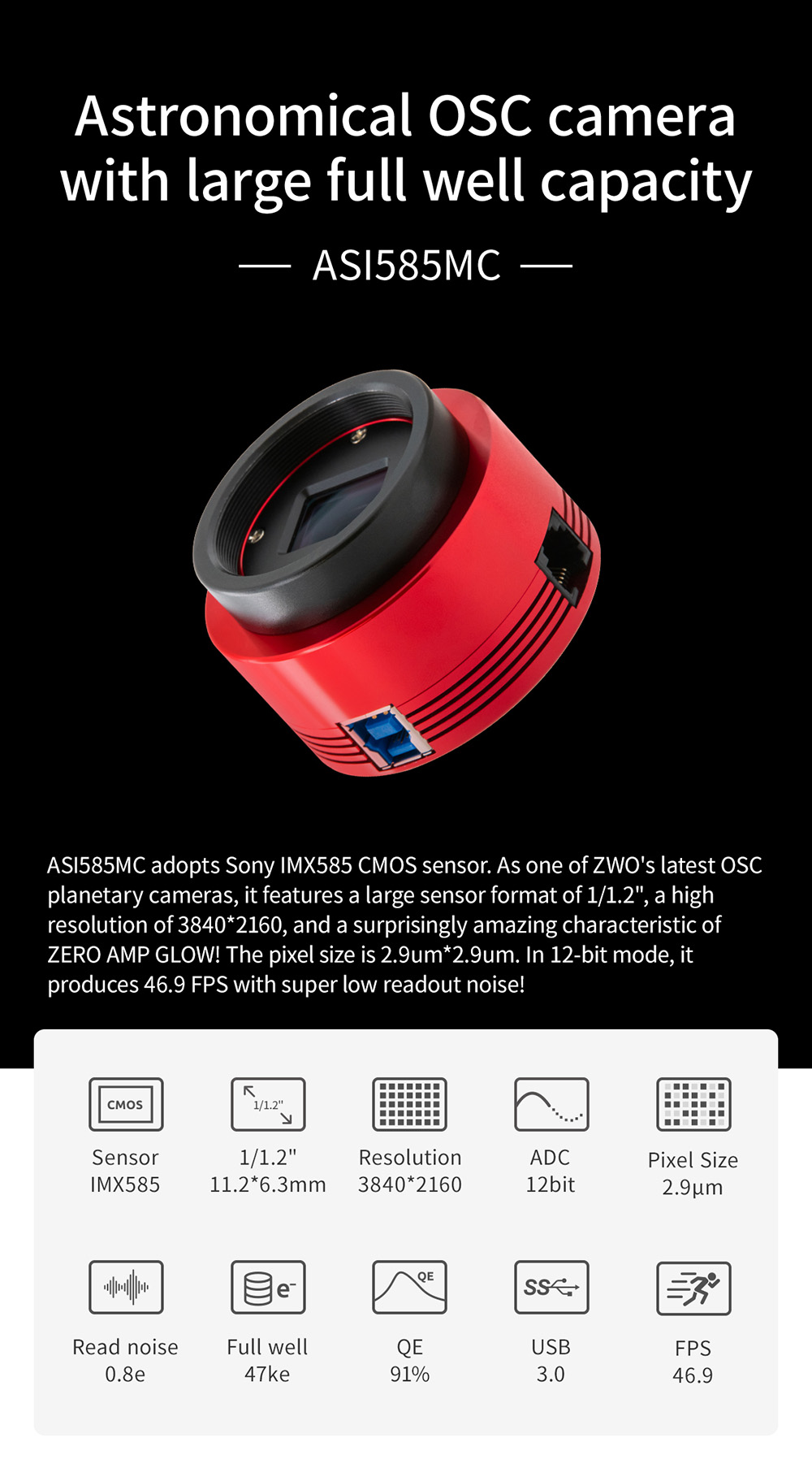 ZWO ASI 585MC USB 3 Camera | First Light Optics