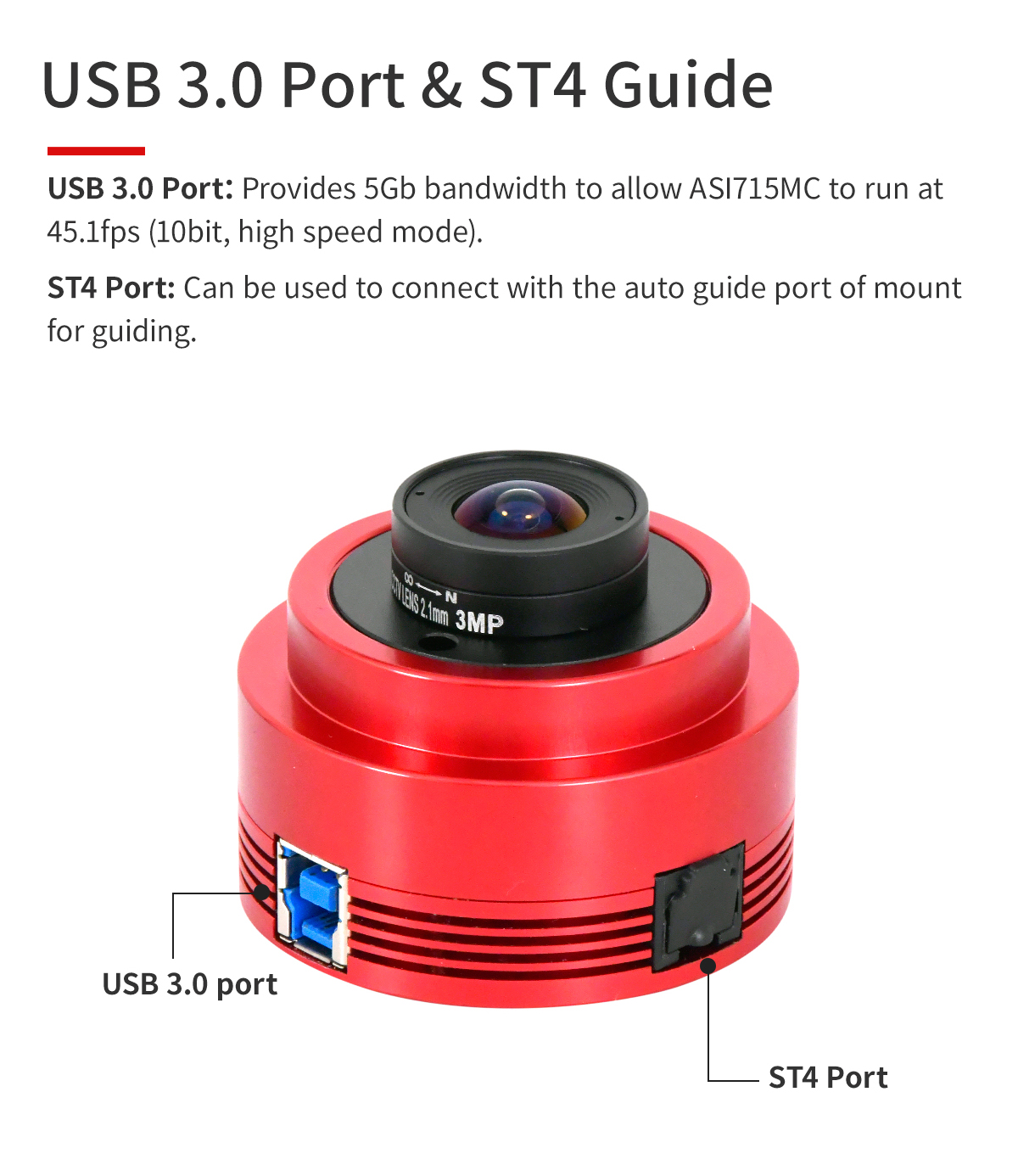 ZWO ASI 715MC USB 3.0 HR Planetary & Lunar Imaging Camera | First Light ...